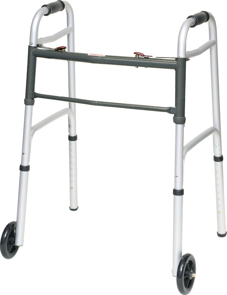 ProBasics Aluminum Two-Button Release Folding Walker With Wheels - WKA ...